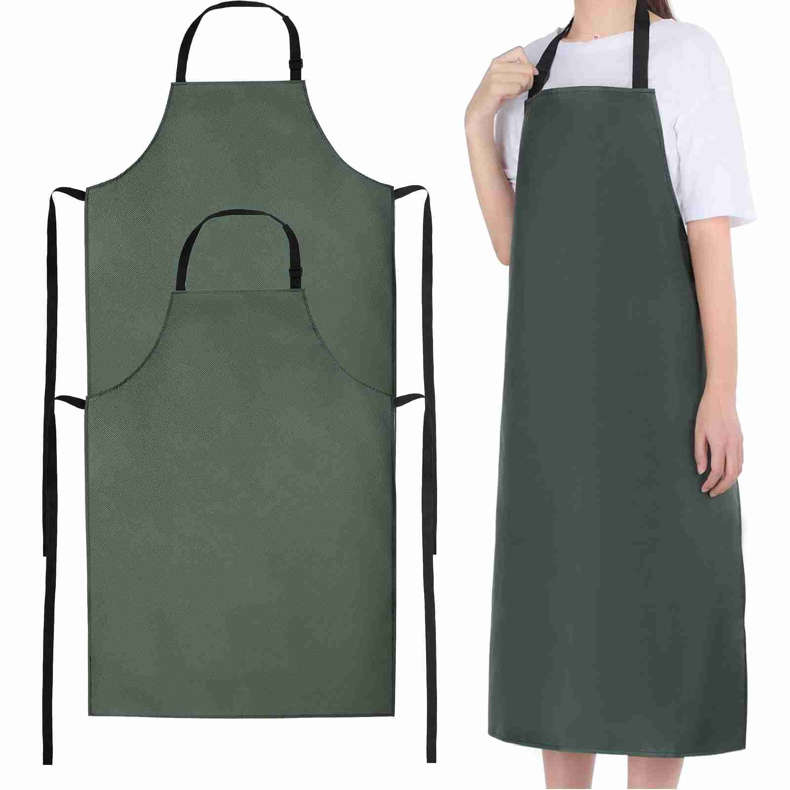 2-Pack Green Waterproof Heavy Duty Vinyl Aprons with Long Ties ...