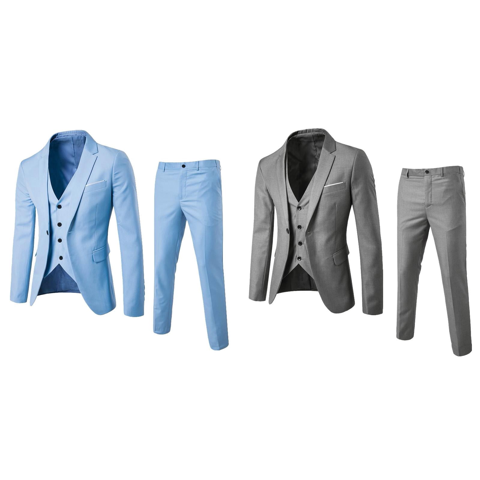 2 Pack(Grey & Blue) Men’S Suit Slim 3 Men's Long Sleeve Shirts Casual ...