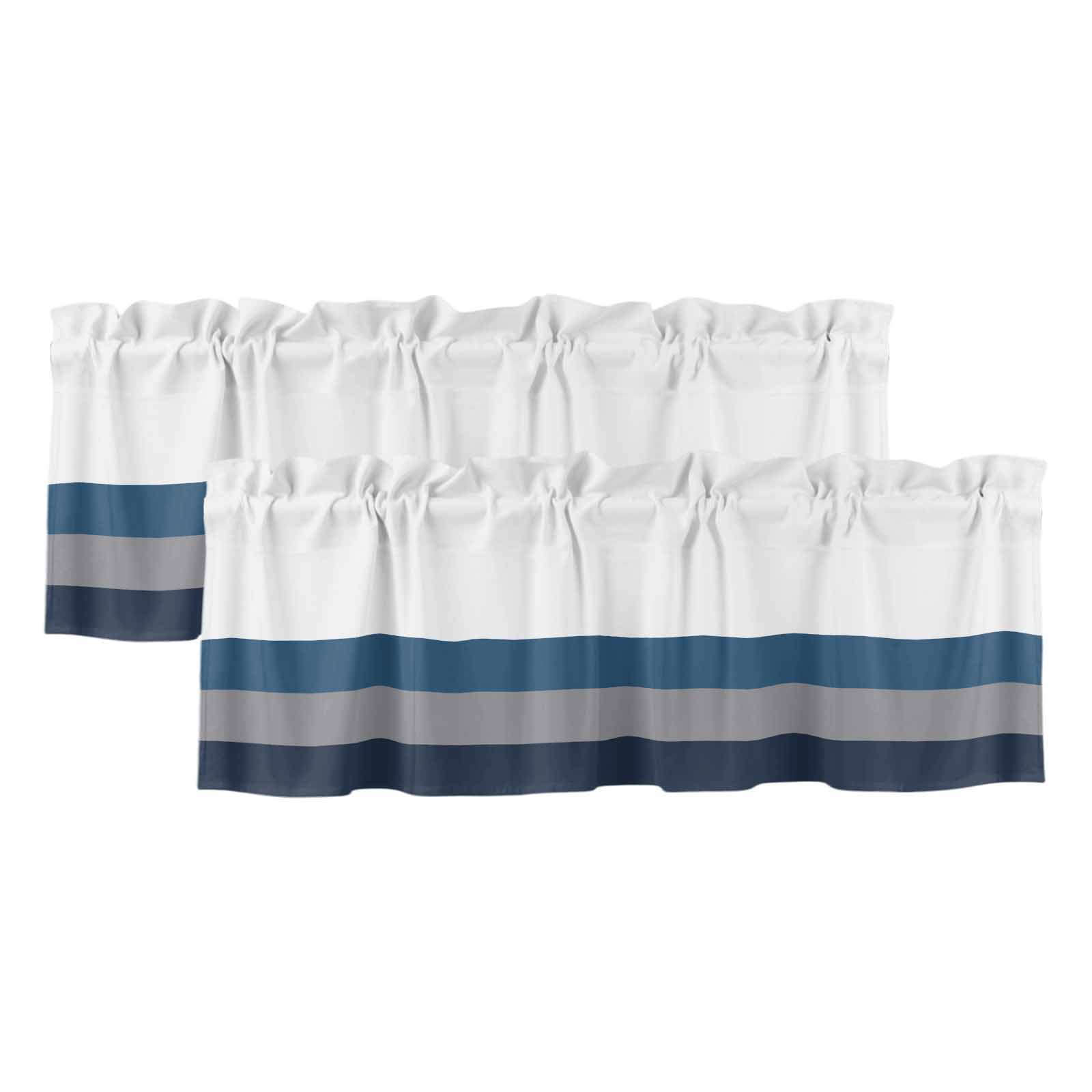 2 Pack Grey Blue Valance for Window Geometric Stripes Kitchen Valance ...