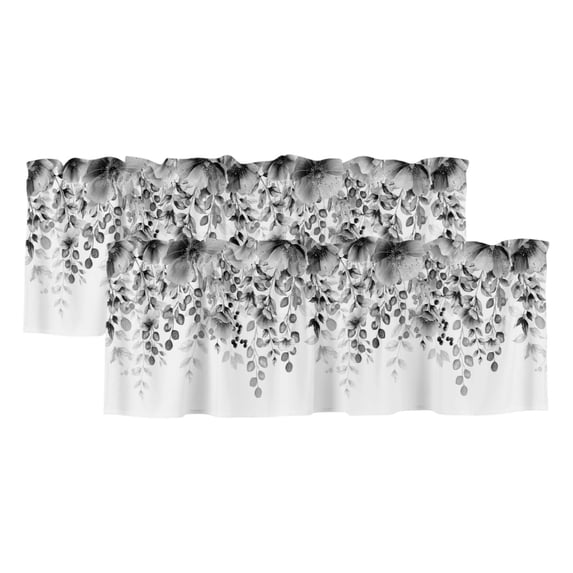 2 Pack Grey Eucalyptus Leaf Valance for Window Floral Botanical Summer ...