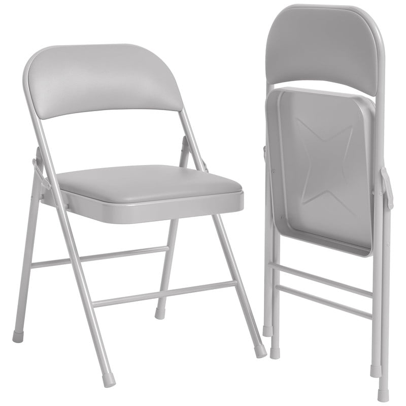 2 Pack Grey Folding Chairs with Padded Cushion and Back, Folding Chairs ...