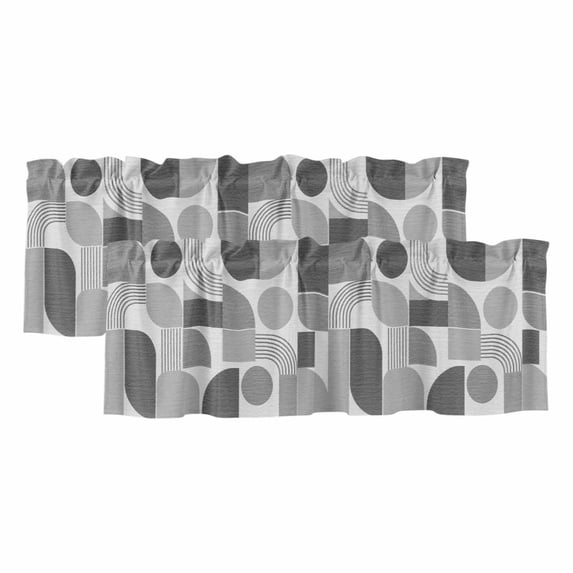2 Pack Grey Grid Blocks Valance for Window Boho Modern Abstract Art ...