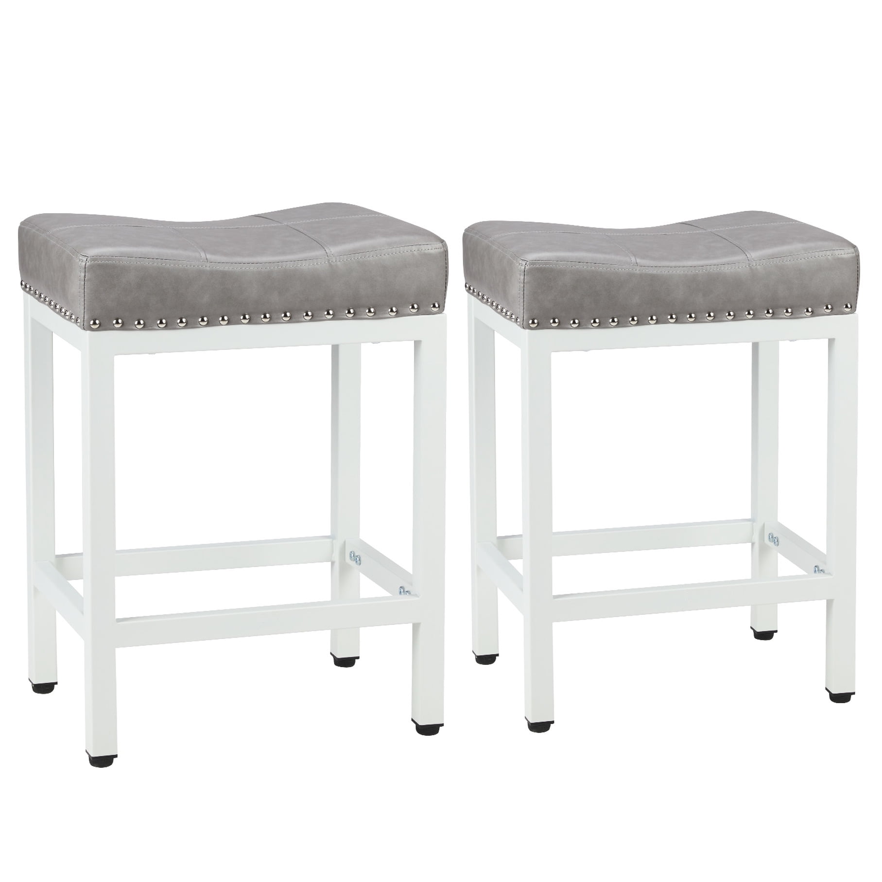 2 Pack Grey Leather Stools With Heavy-duty Metal Frame For Extra ...