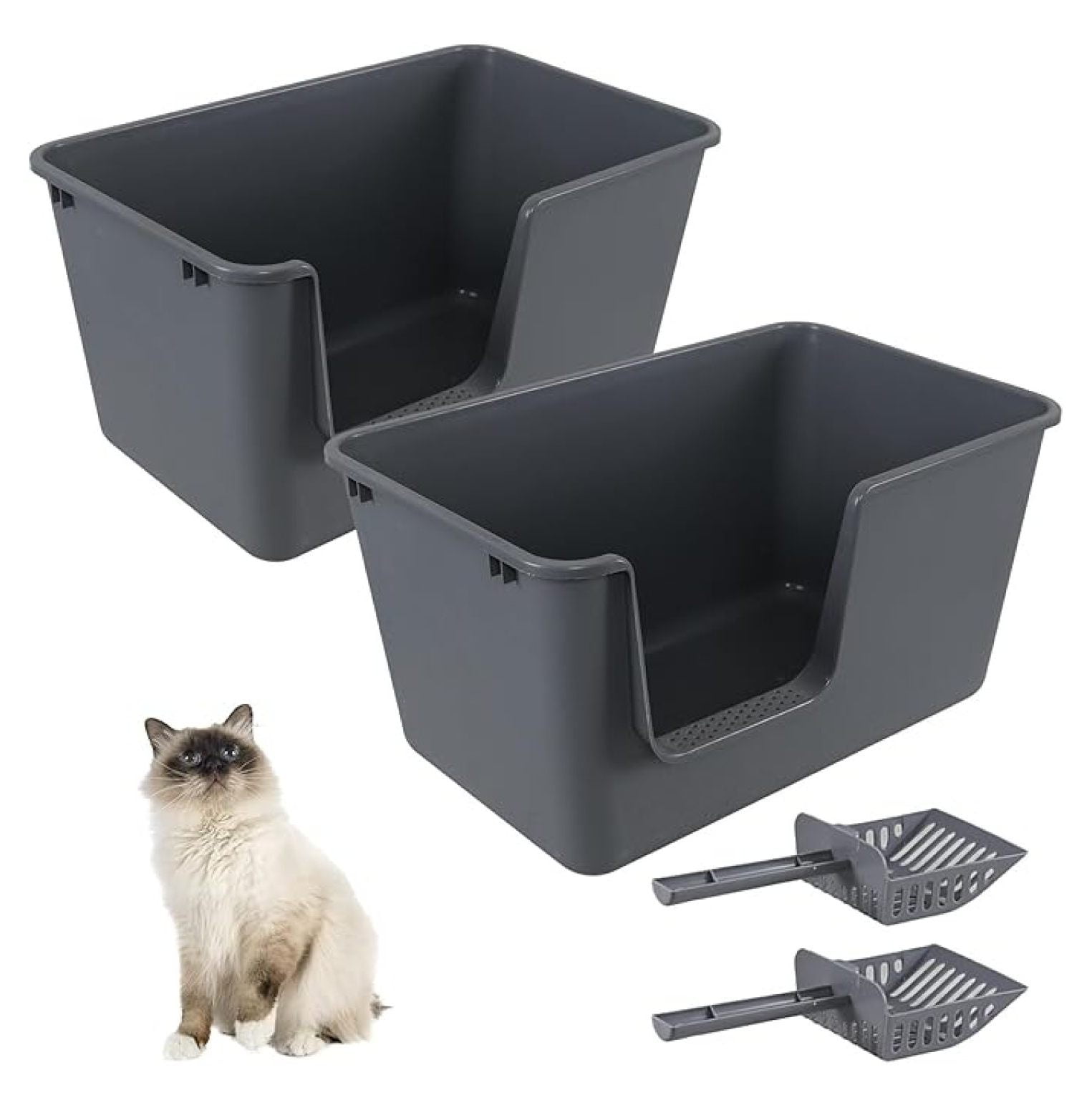 2 Pack Grey Litter Box, 16 Inch High Sides Litter Box for Multi Cat ...