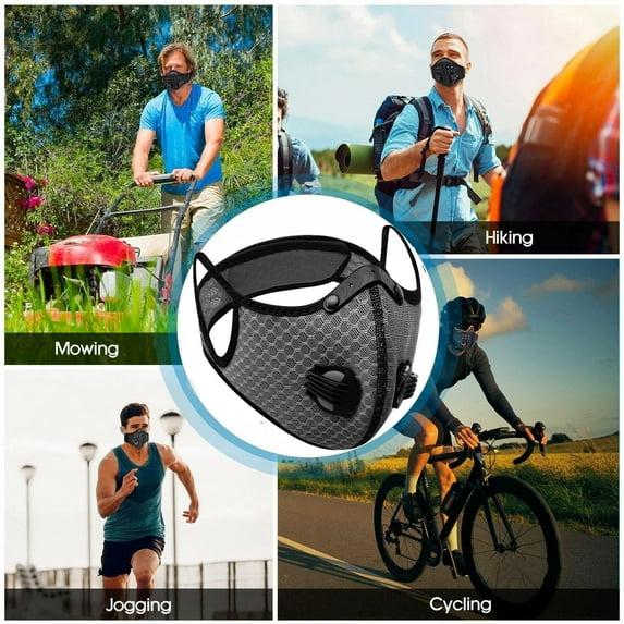 2 Pack Grey Reusable Half Face Mask with Filter - For Cycling & Outdoor ...