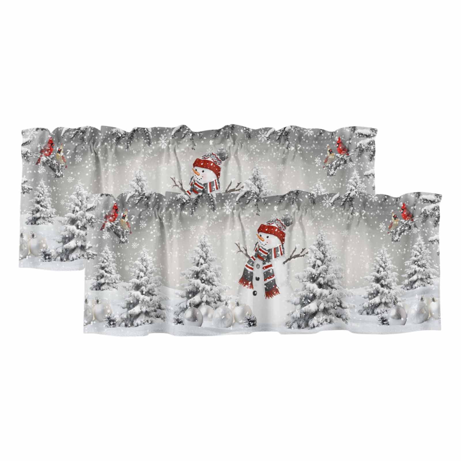 2 Pack Grey Snowman Christmas Valances for Windows Bedroom Living Room ...