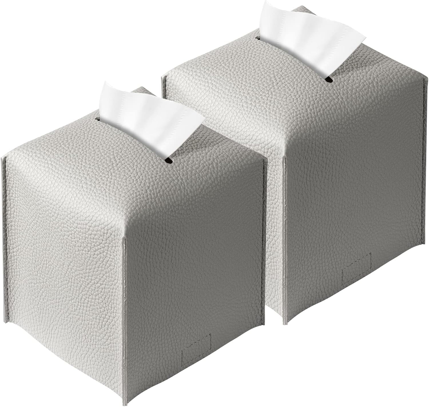2 Pack Grey Tissue Box Cover, Pu Leather Square Tissue Box Holder with ...