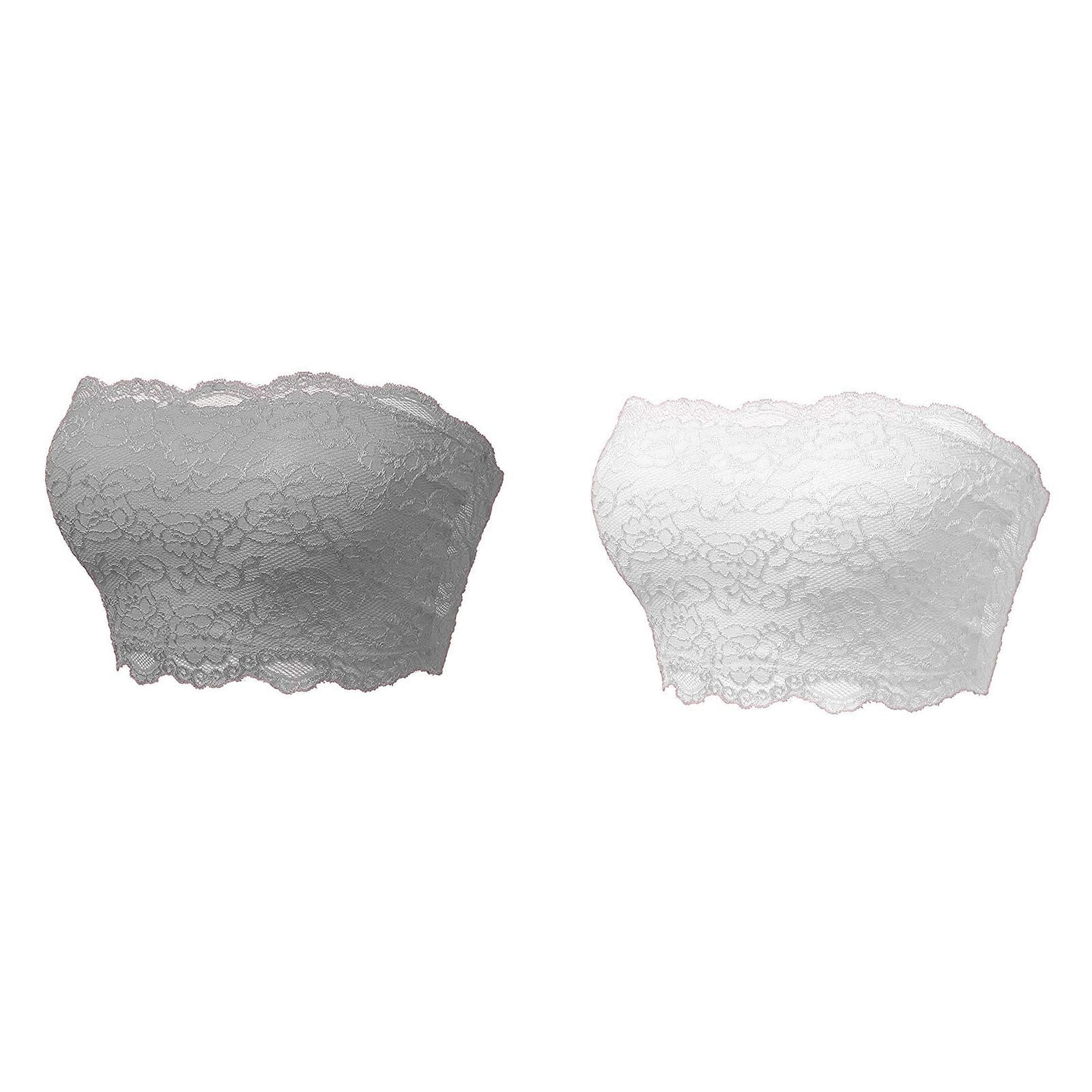 2 Pack(Grey & White) Ladies Seamless Tube Top Tie Strap Bodysuit Lace ...