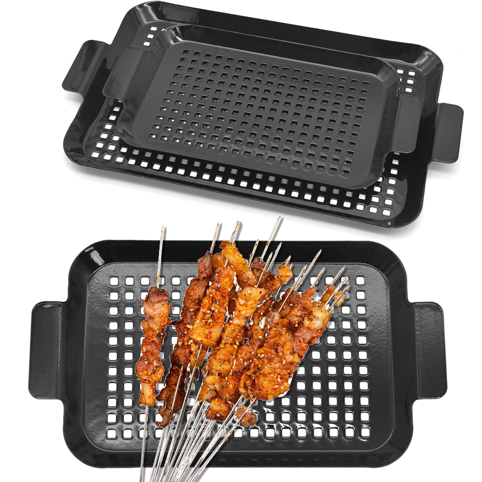 2-Pack Grill Basket Toppers - Non-Stick BBQ Trays for Veggies/Meat ...