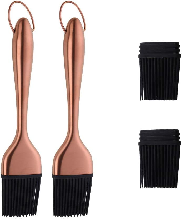 2 Pack Grill Basting Brush with 2 Pack Back Up Silicone Brush Heads, No ...