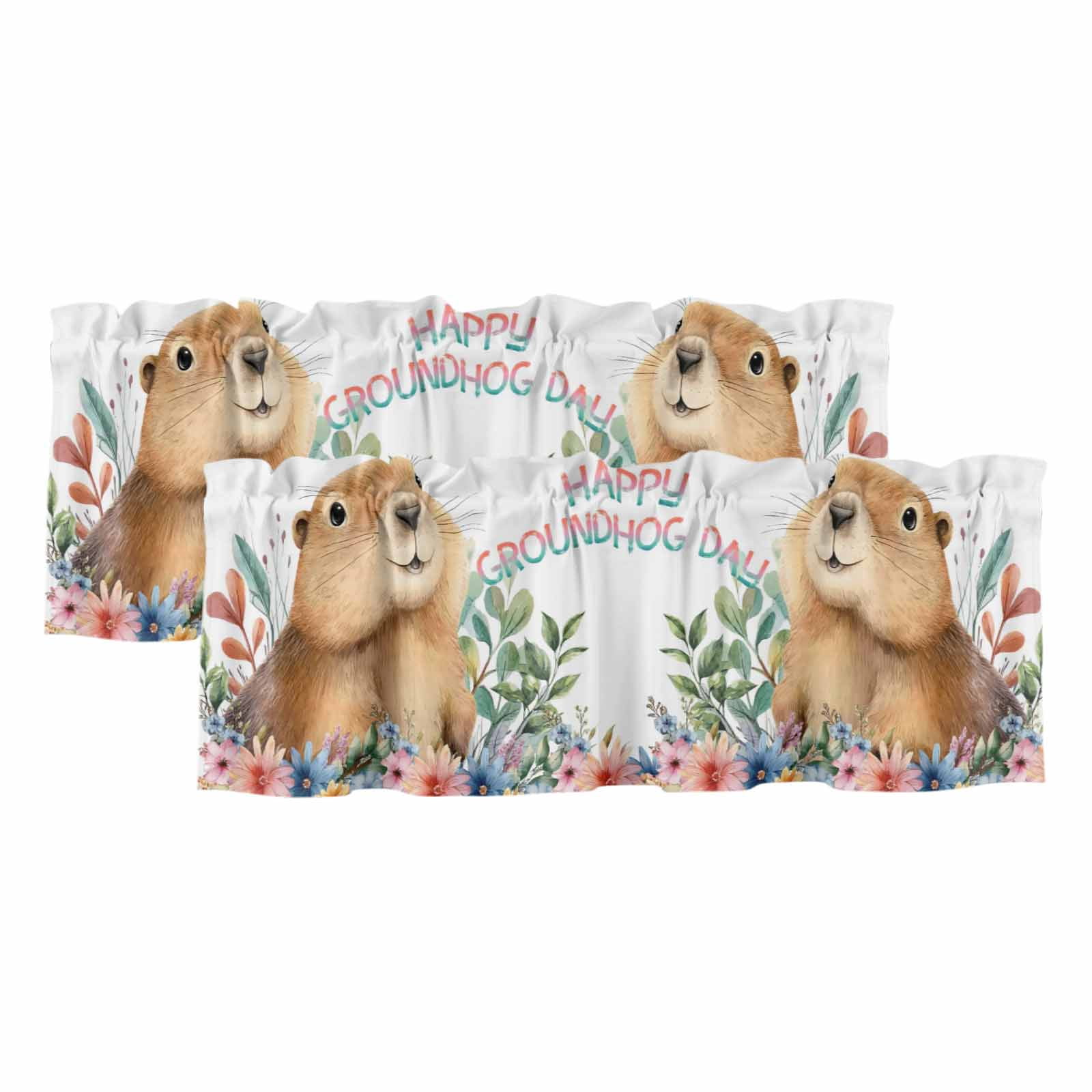 2 Pack Ground Rat Flower Bushes Rustic Leaves Valances for Windows ...