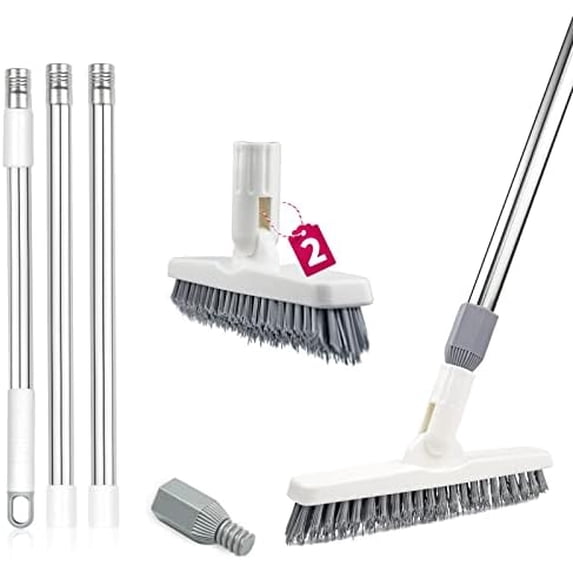 2 Pack Grout Cleaning Brush with Long Handle, Swivel V-Shape Grout ...