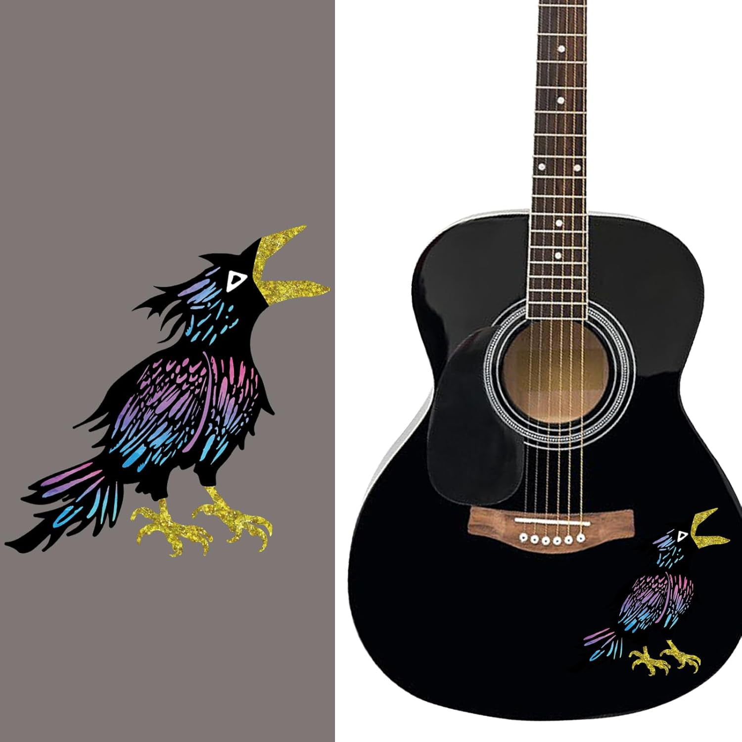 2 Pack Guitar Board Decals Removable Crow Birds Transfers Guitar Guard ...