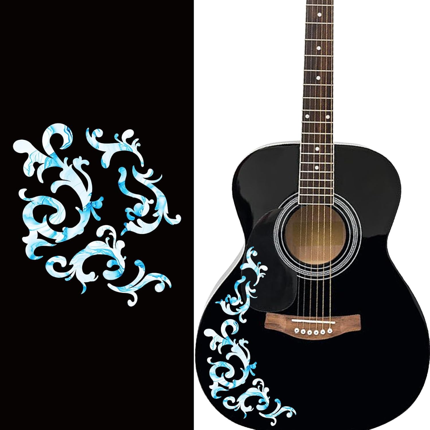 2 Pack Guitar Board Stickers Removable Blue Vines Pattern Transfers ...