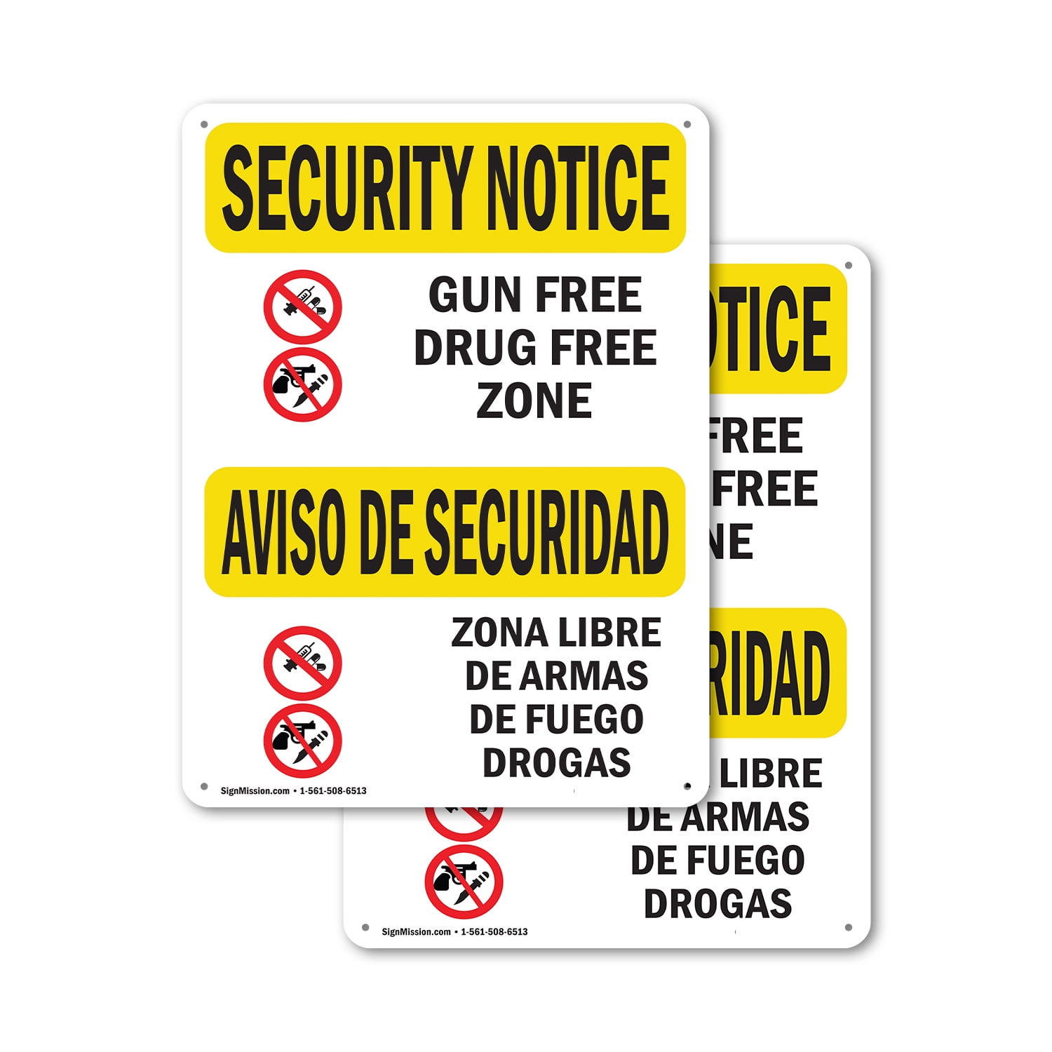 (2 Pack) Gun Free Drug Free Zone Bilingual OSHA Security Notice Sign 10 ...