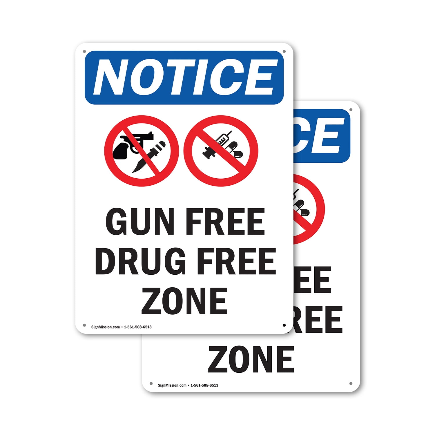(2 Pack) Gun Free Drug Free Zone OSHA Notice Sign 7 Inch X 10 Inch ...