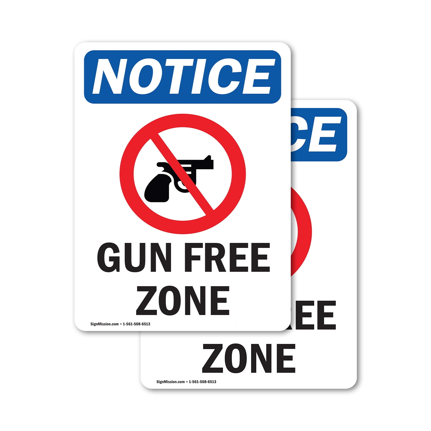 (2 Pack) Gun Free Zone Sign With Symbol OSHA Notice Sign 10 Inch X 14 ...