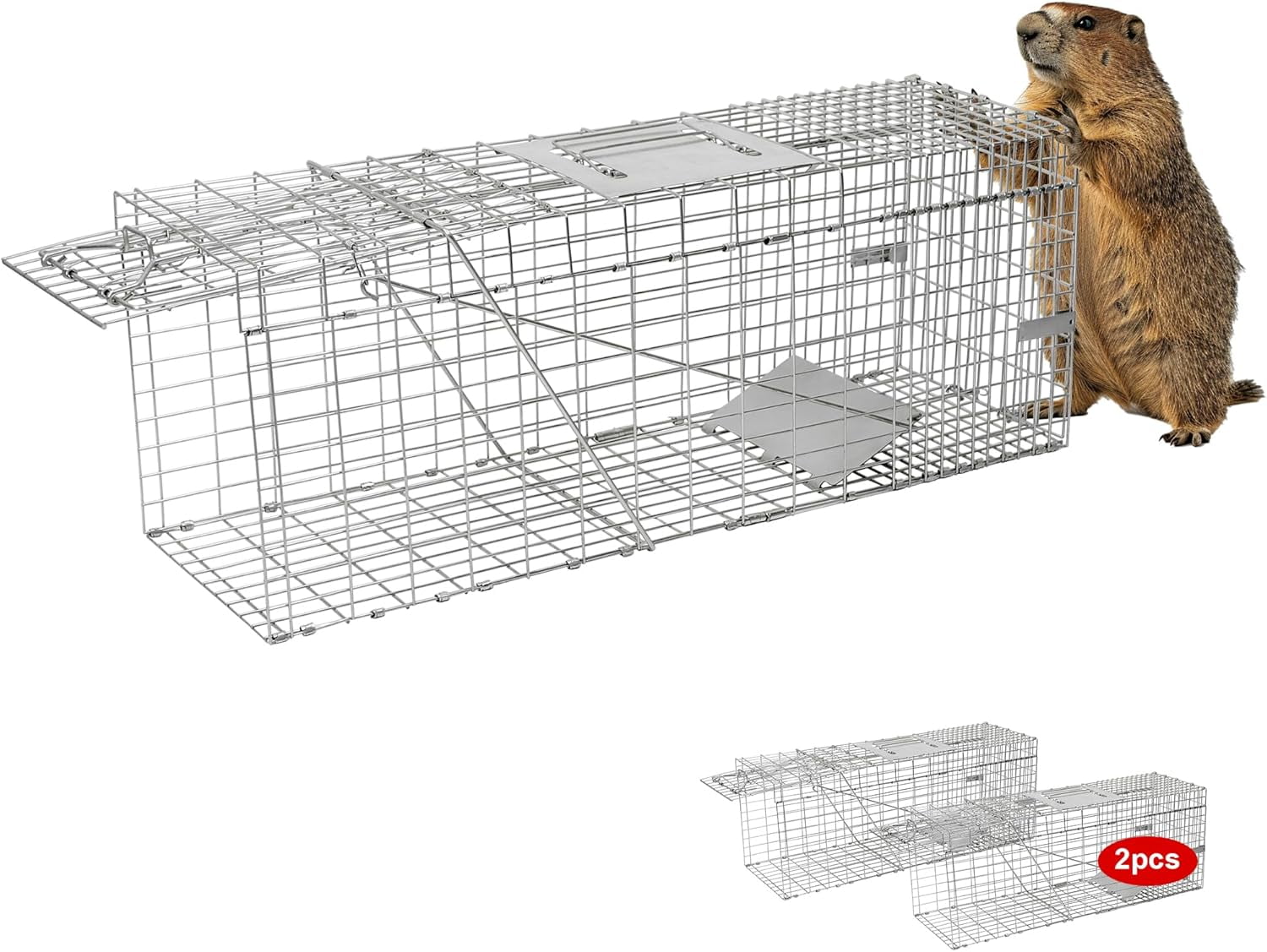 2-Pack H&B Live Animal Cage Trap,Folding 32x10x12 inch Humane Cat Trap ...