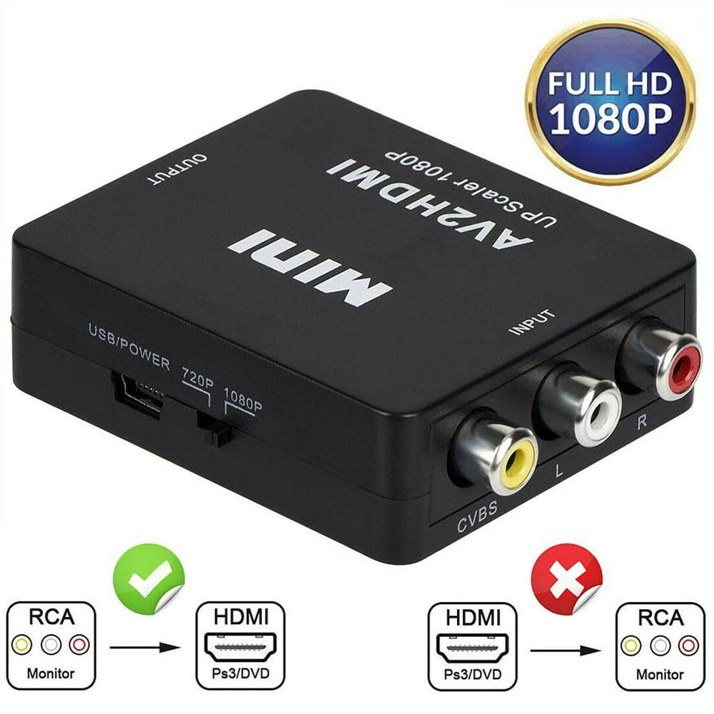 Idealforce Mini RCA AV to HDMI Converter, 2 Pack, Black, Supports 1080p ...