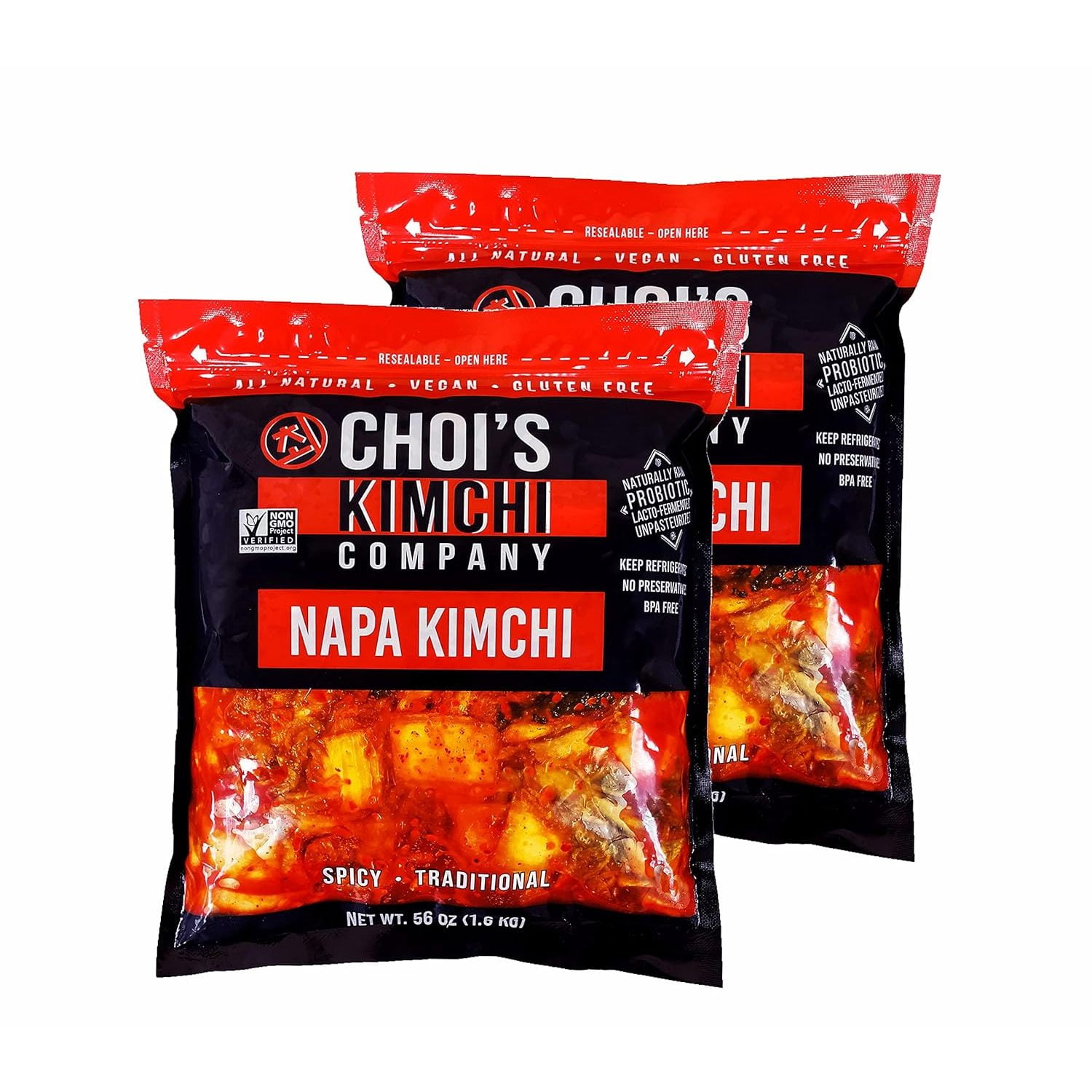 (2 Pack) Half Gallon (7 lbs.) Spicy Napa Cabbage Kimchi [Vegan, Gluten ...