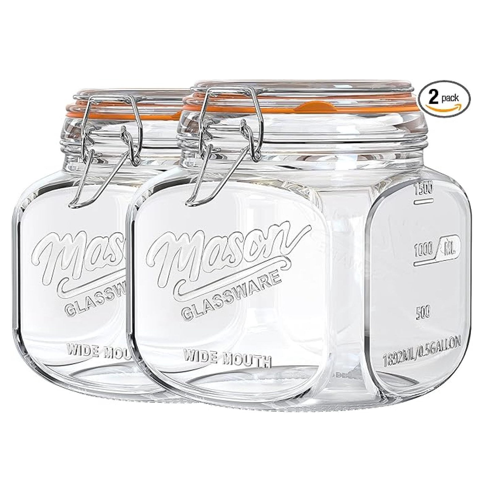 2 Pack Half Gallon Mason Jar with Hinged Lid, Wide Mouth Glass ...