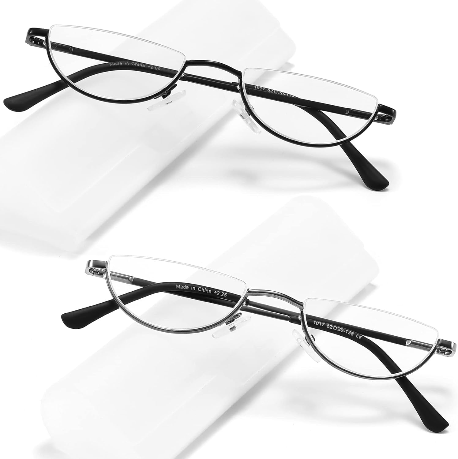 2 Pack Half Lens Reading Glasses Blue Light Blocking, Half Moon Frame ...