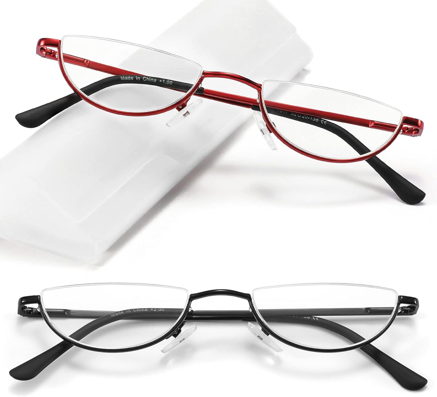 2 Pack Half Lens Reading Glasses Blue Light Blocking, Half Moon Frame ...