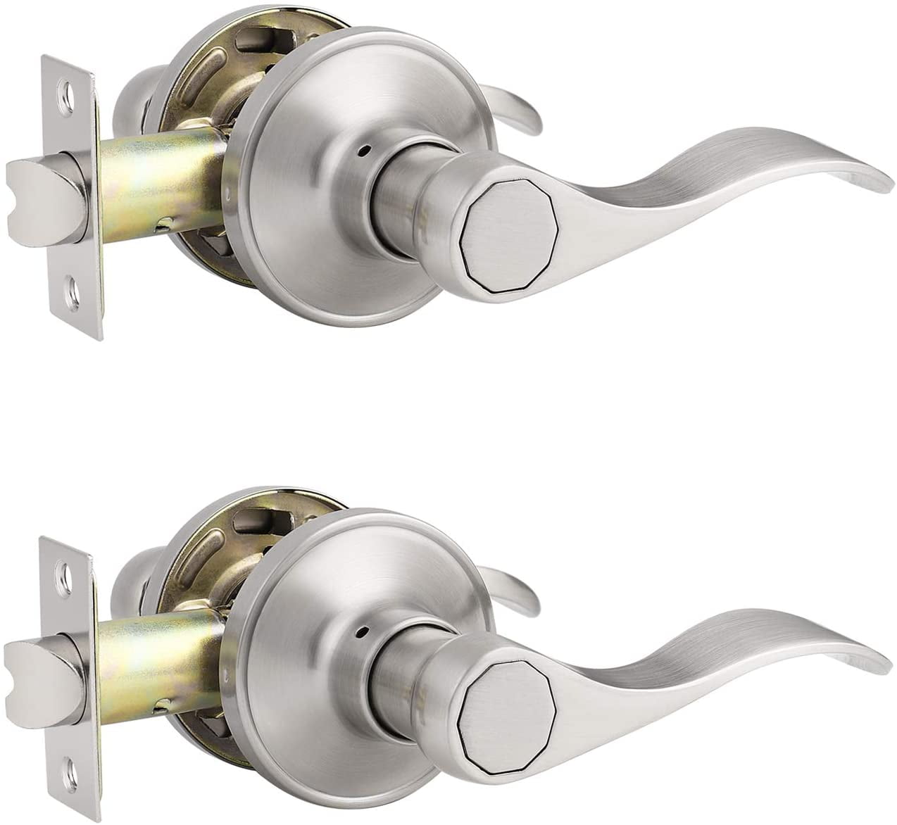 2 Pack Hall or Closet Passage Door Levers Keyless Wave Style Stainless ...
