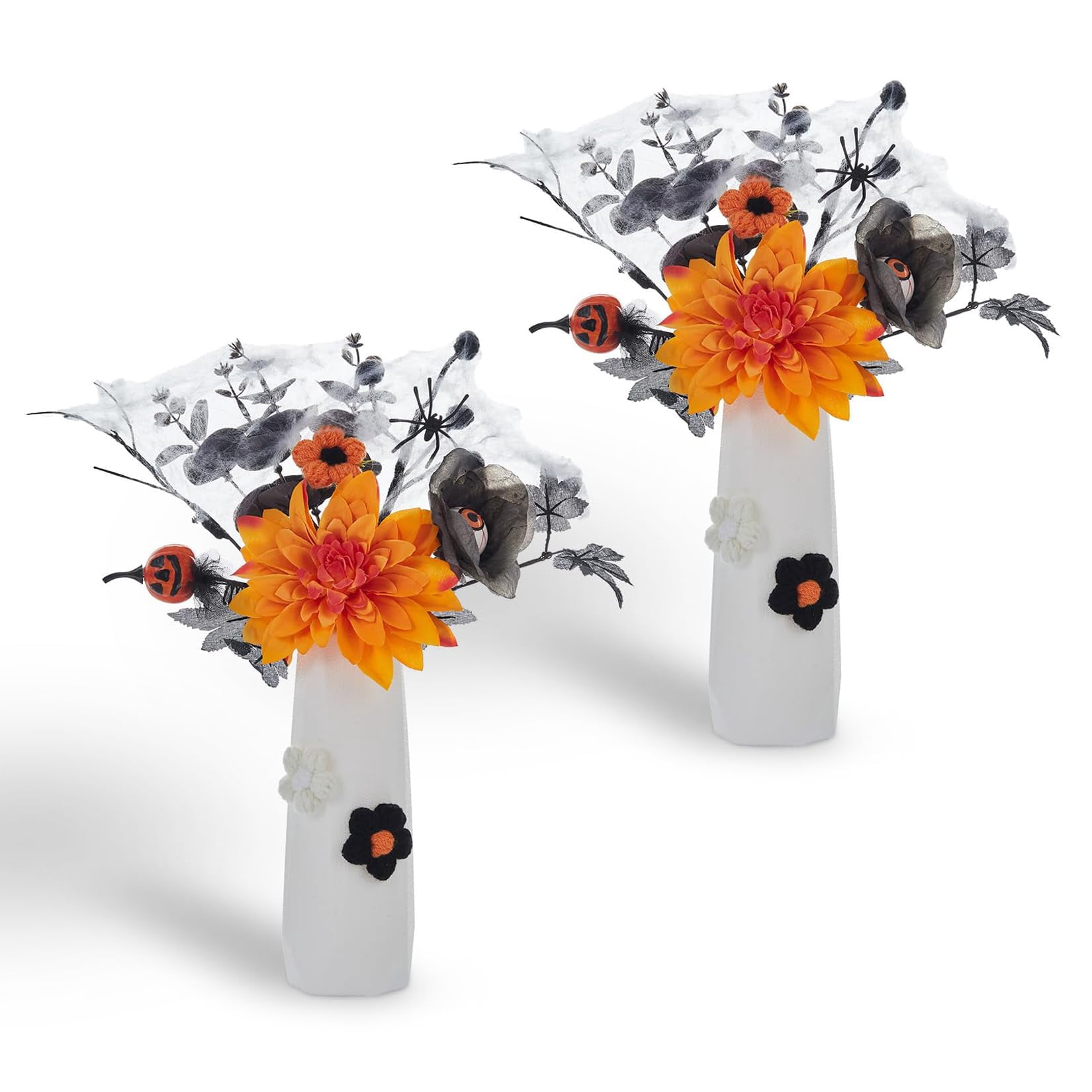 2Pack Halloween Artificial Flower Decor with Vase, Orange Dahlia ...