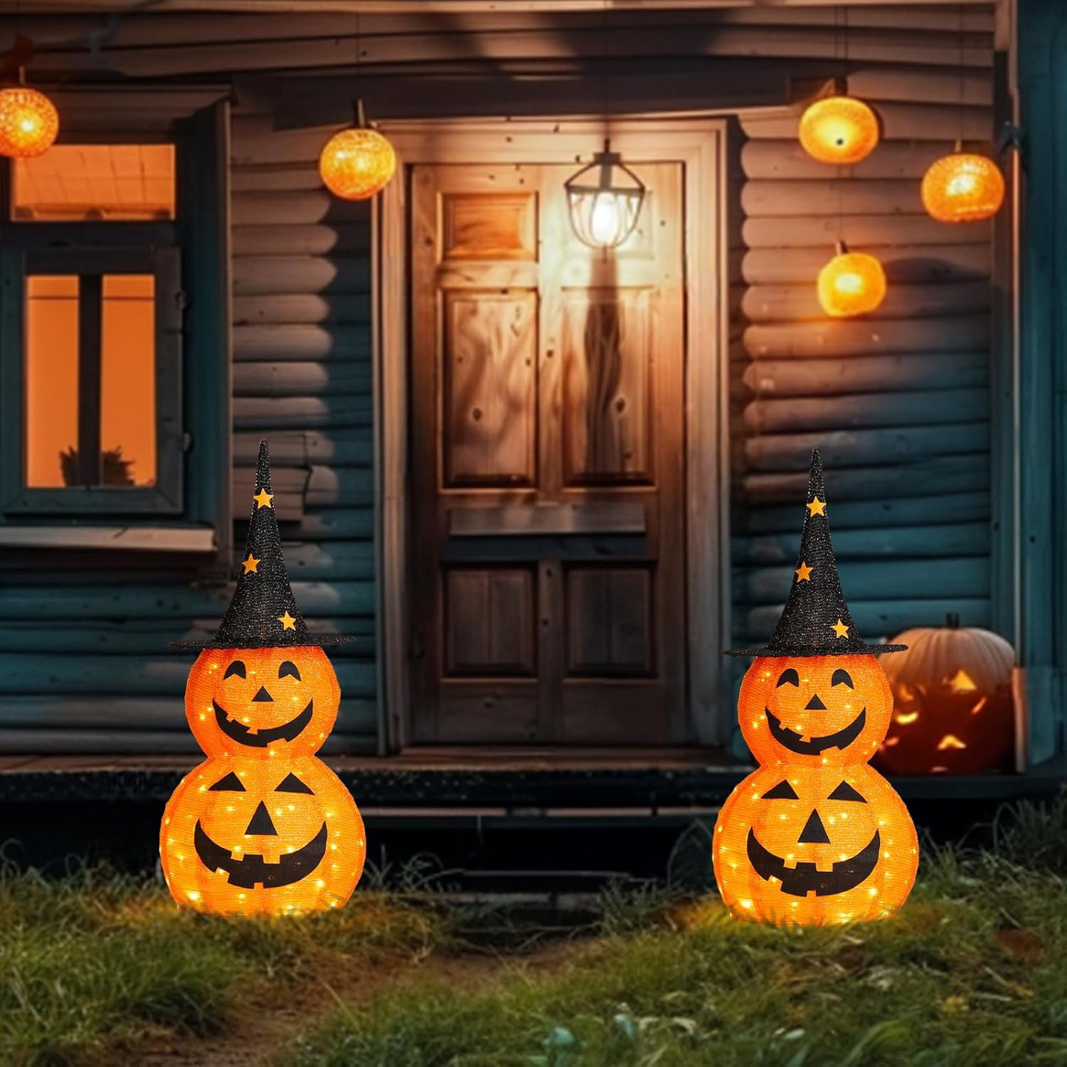 2 Pack Halloween Collapsible Pumpkin Decorations,3ft Lighted Pop-Up ...