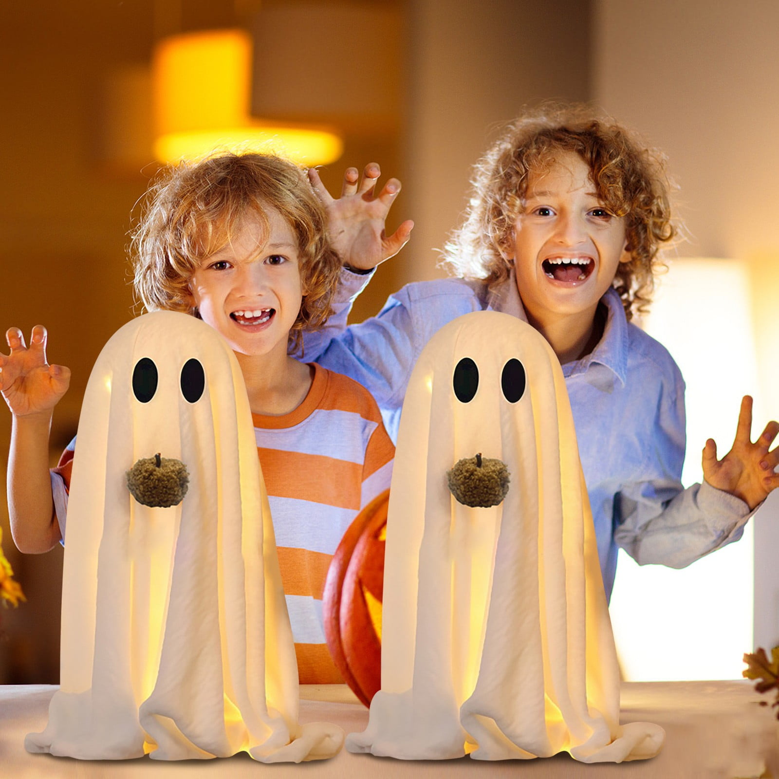 2 Pack Halloween Decorations-Light-Up Ghosts with Pumpkin Halloween ...