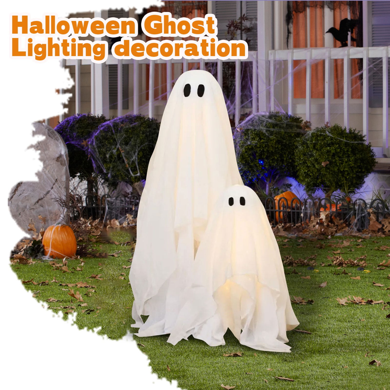 2 Pack Halloween Decorations Outdoor,Halloween Lights Up Ghost Kit,Cute ...
