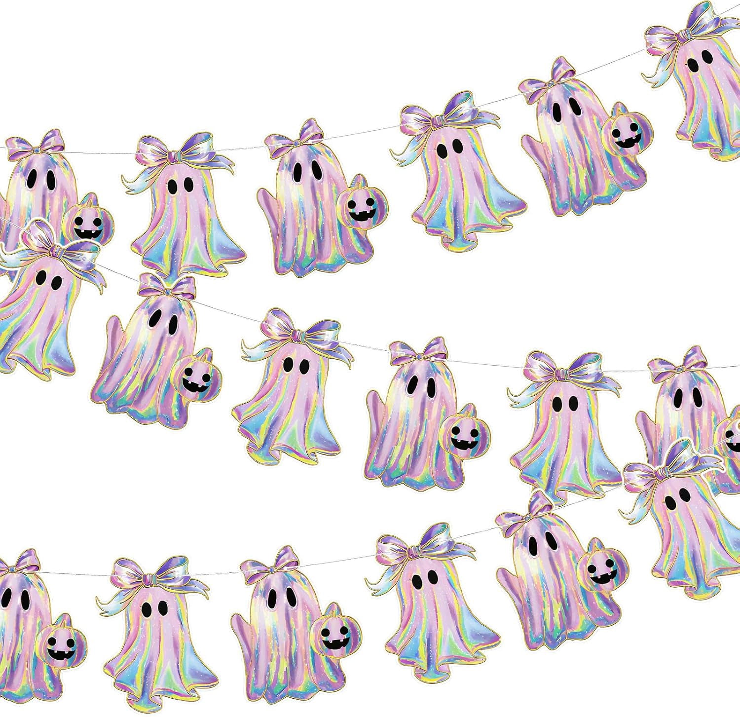 2 Pack Halloween Ghost Bow Garland 6.56 Ft Iridescent Ghost Paper Bow ...