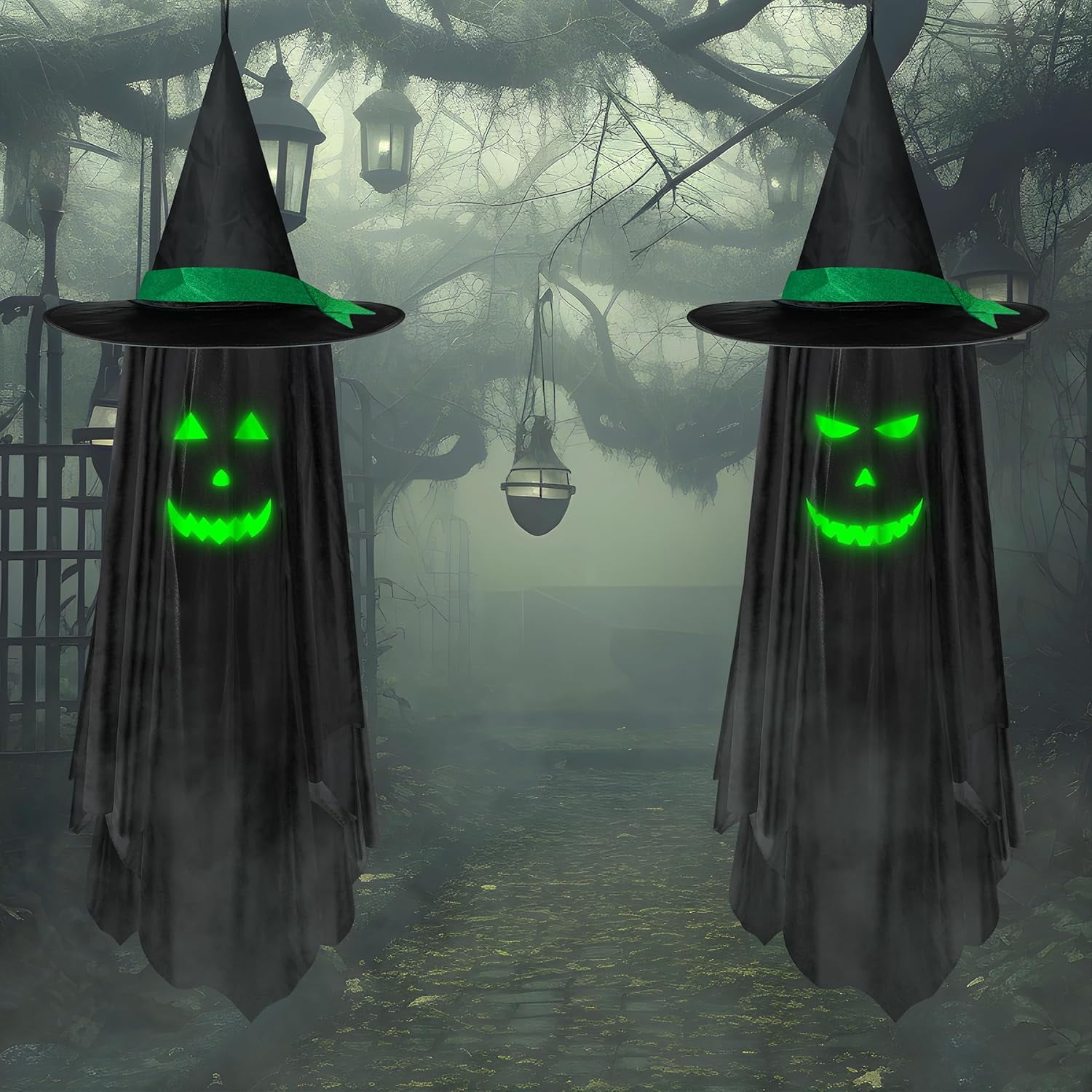 2 Pack Halloween Hanging Decorations Outdoor, Hanging Spooky Ghost with ...