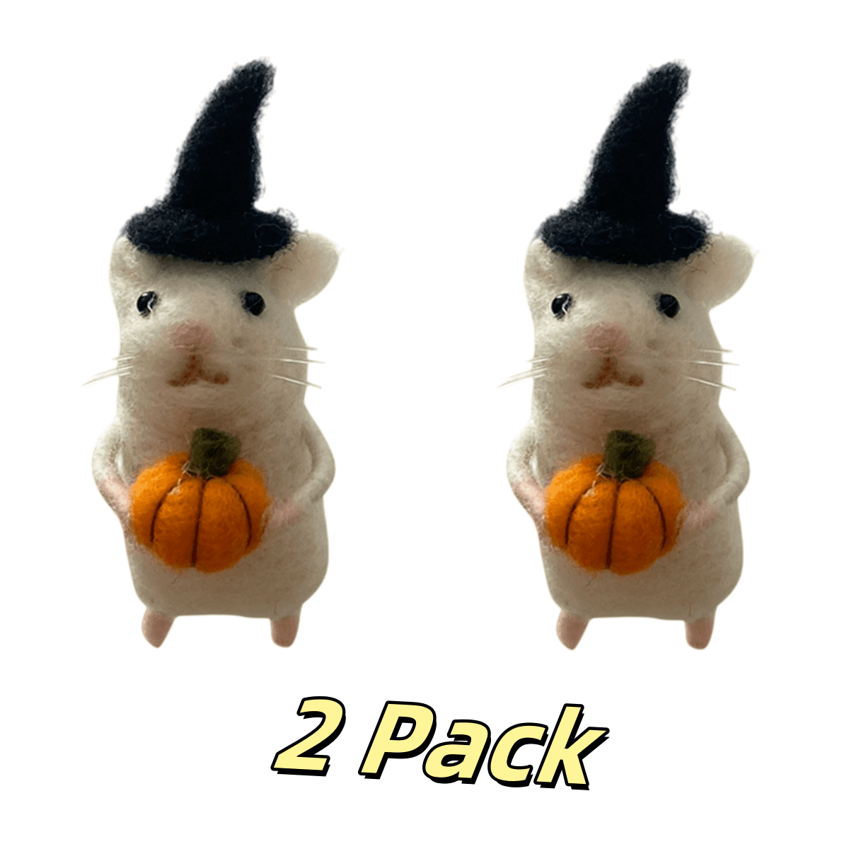 2 Pack Halloween Mouse with A Pumpkin,Cute Handmade Needle Felted Mouse ...