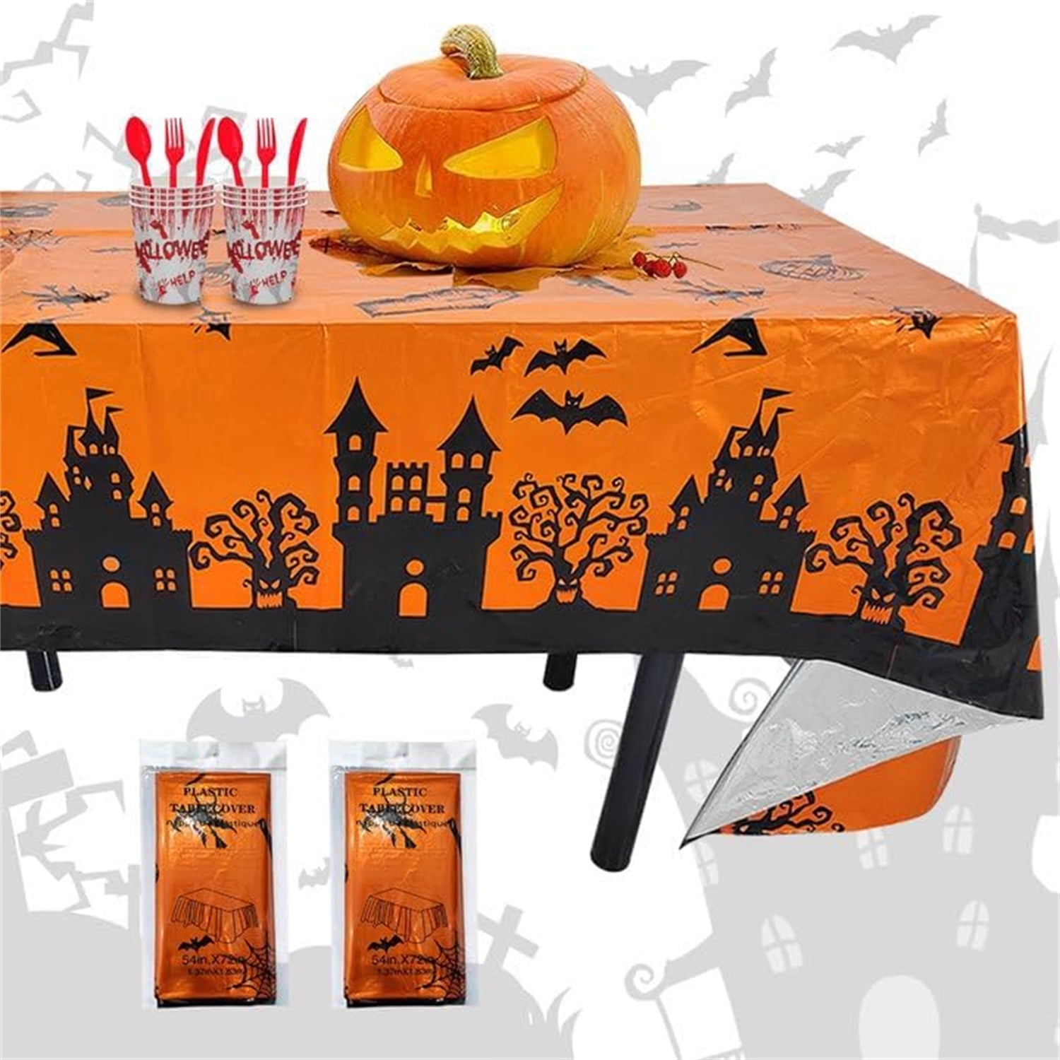 2 Pack Halloween Plastic Tablecloth, Halloween Table Cloth Disposable ...