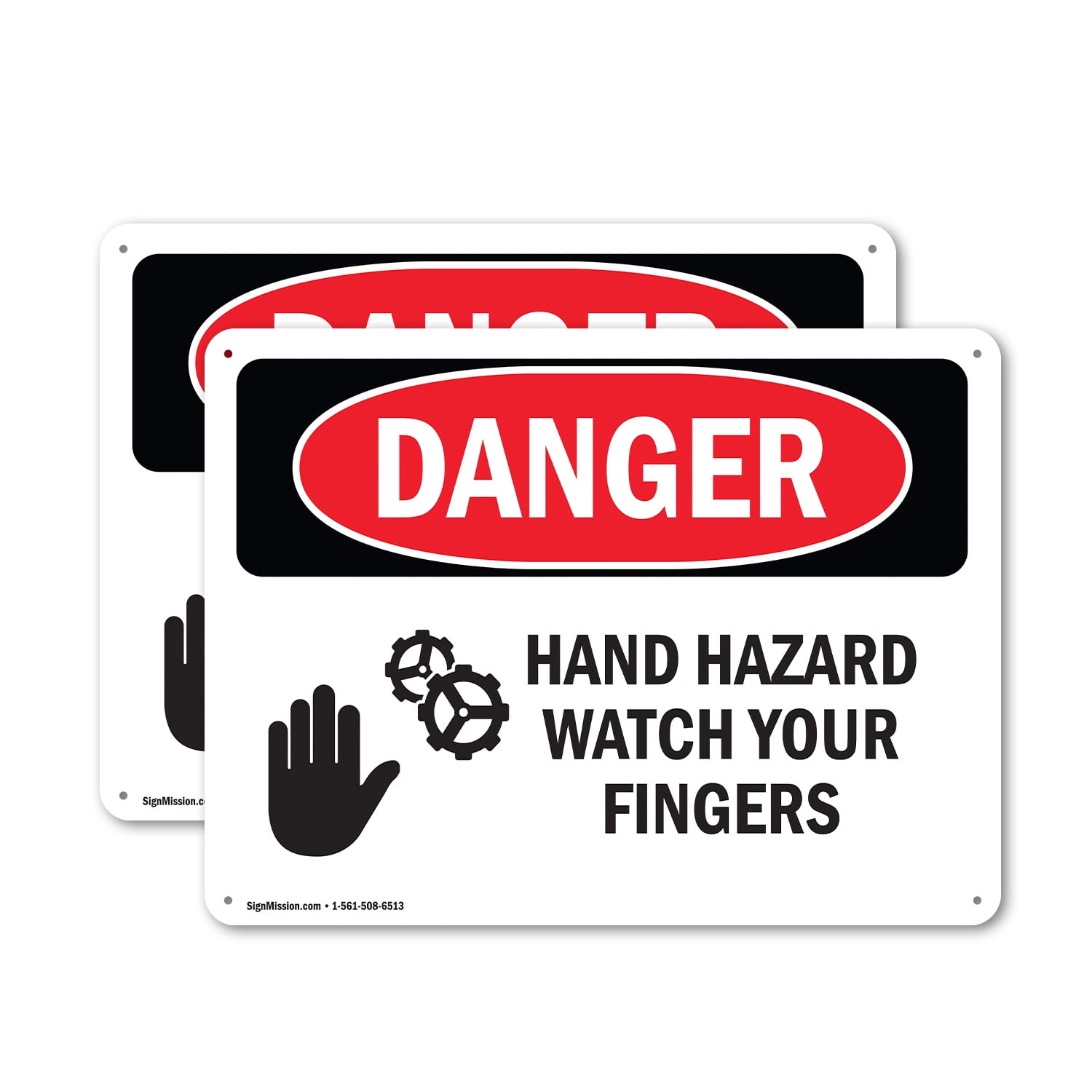 (2 Pack) Hand Hazard Watch Your Fingers OSHA Danger Sign 18 Inch X 12 ...