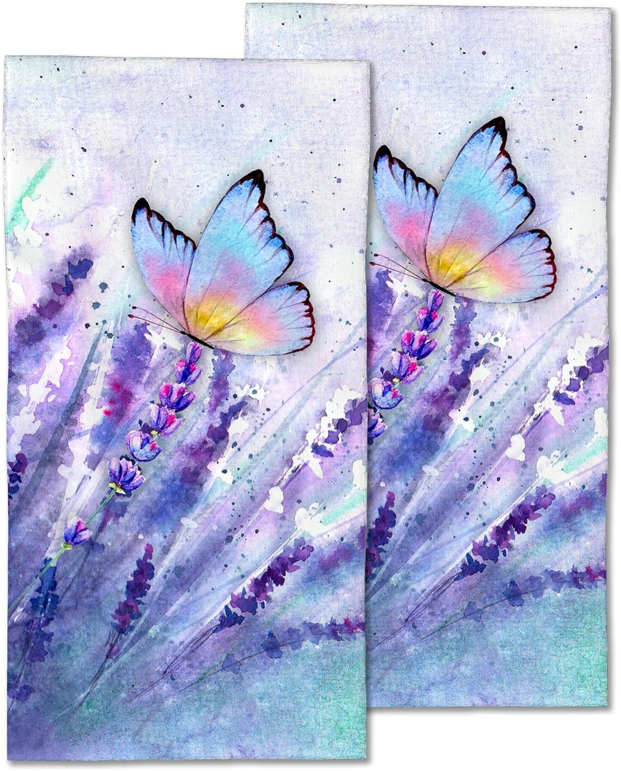2 Pack Hand Towels for Bath, Lavender Butterfly Decorative Towels ...