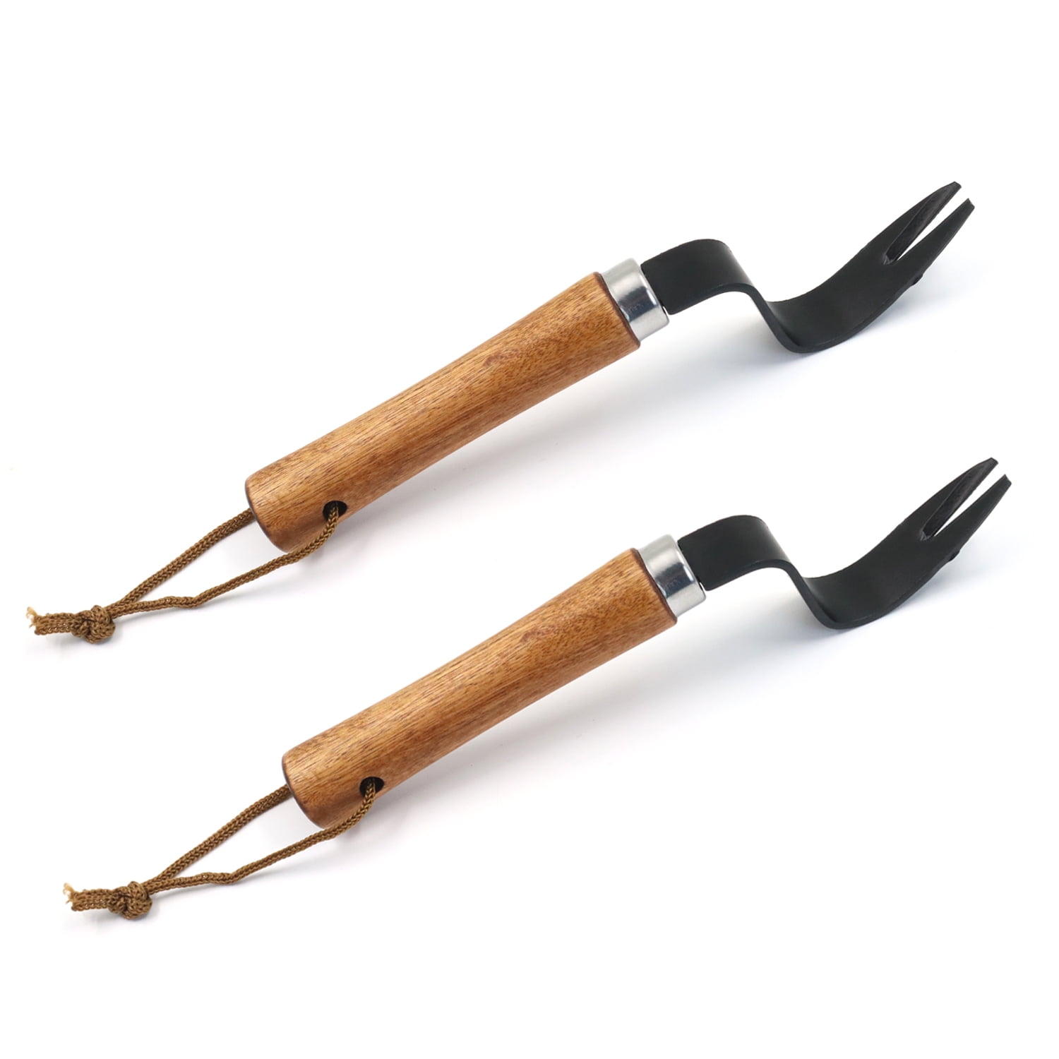 2 Pack Hand Weeder Tool with Wooden Handle, Stainless Steel Deep V ...