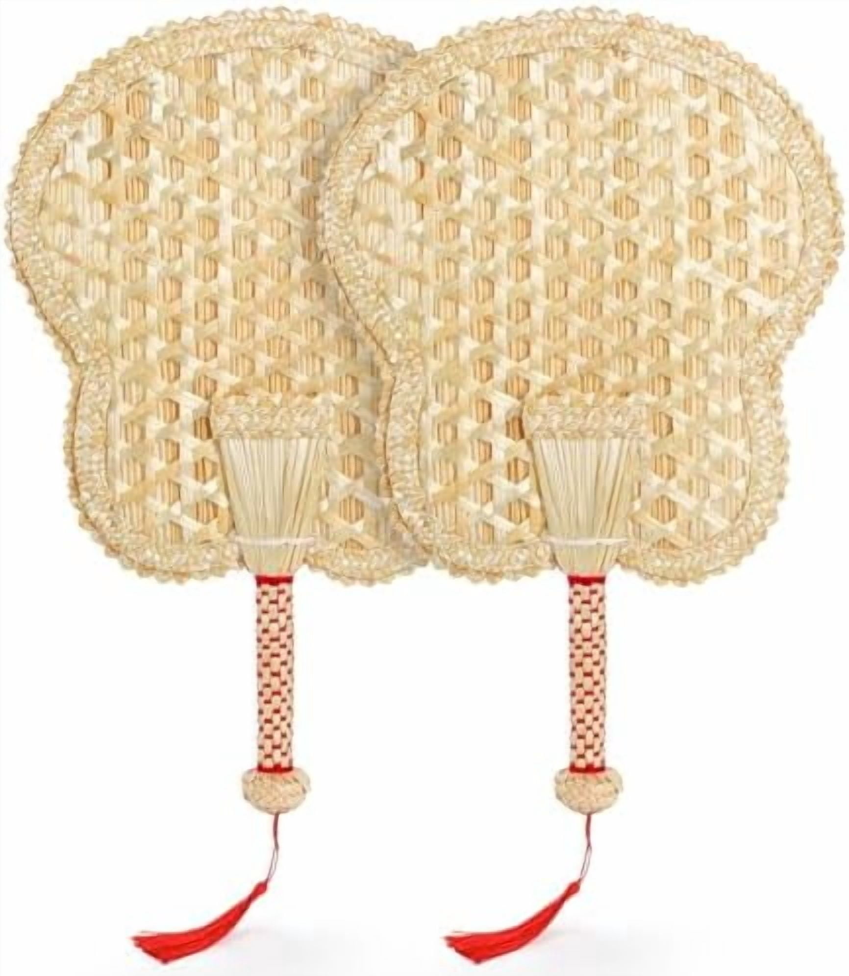 2-Pack Hand Woven Wheat Straw Handheld Fans: Rustic Chinese manual fans ...