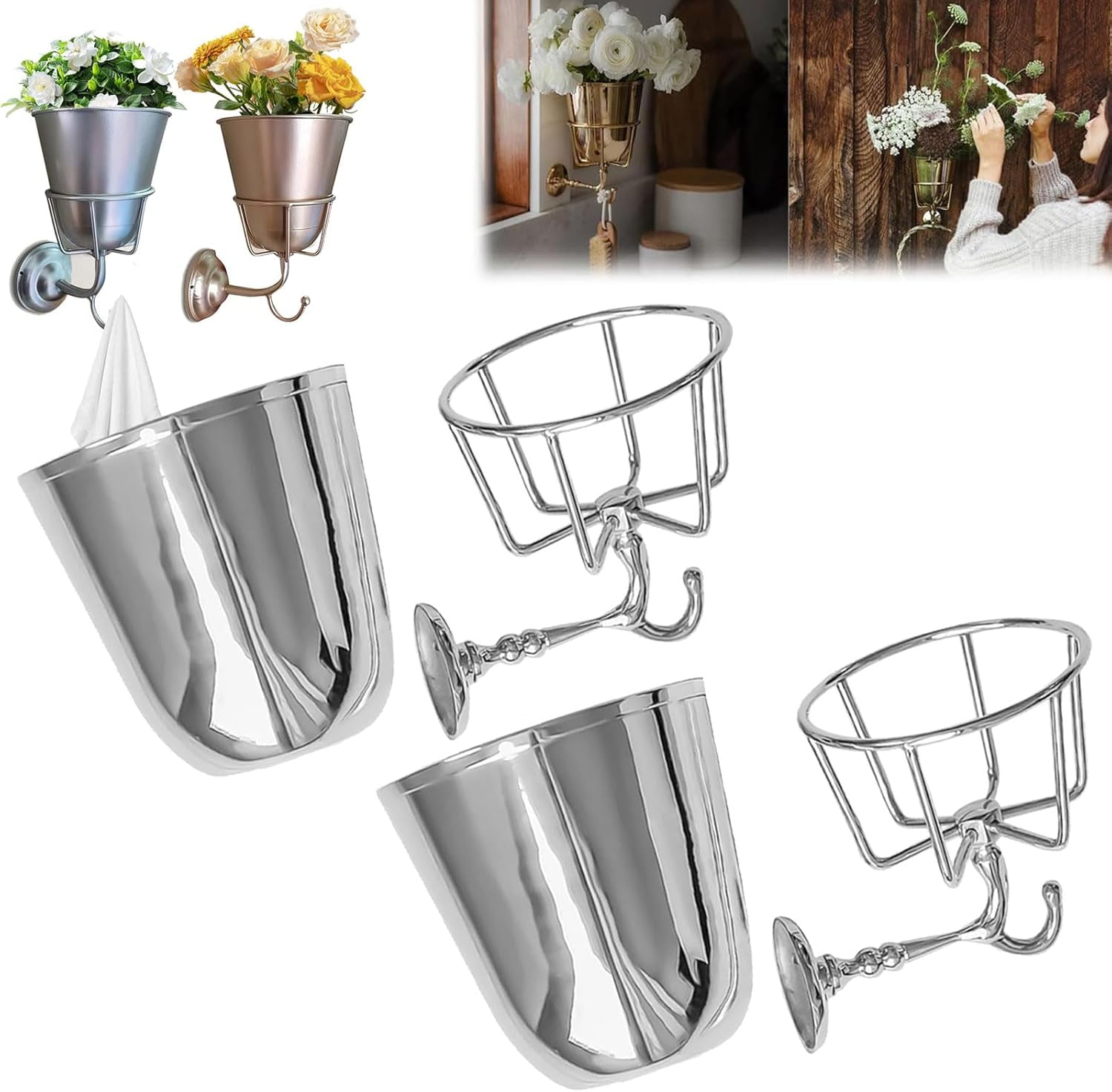 2 Pack Handcrafted Opal Wall Vessel with Hook, Vintage Wall Brass Vase ...