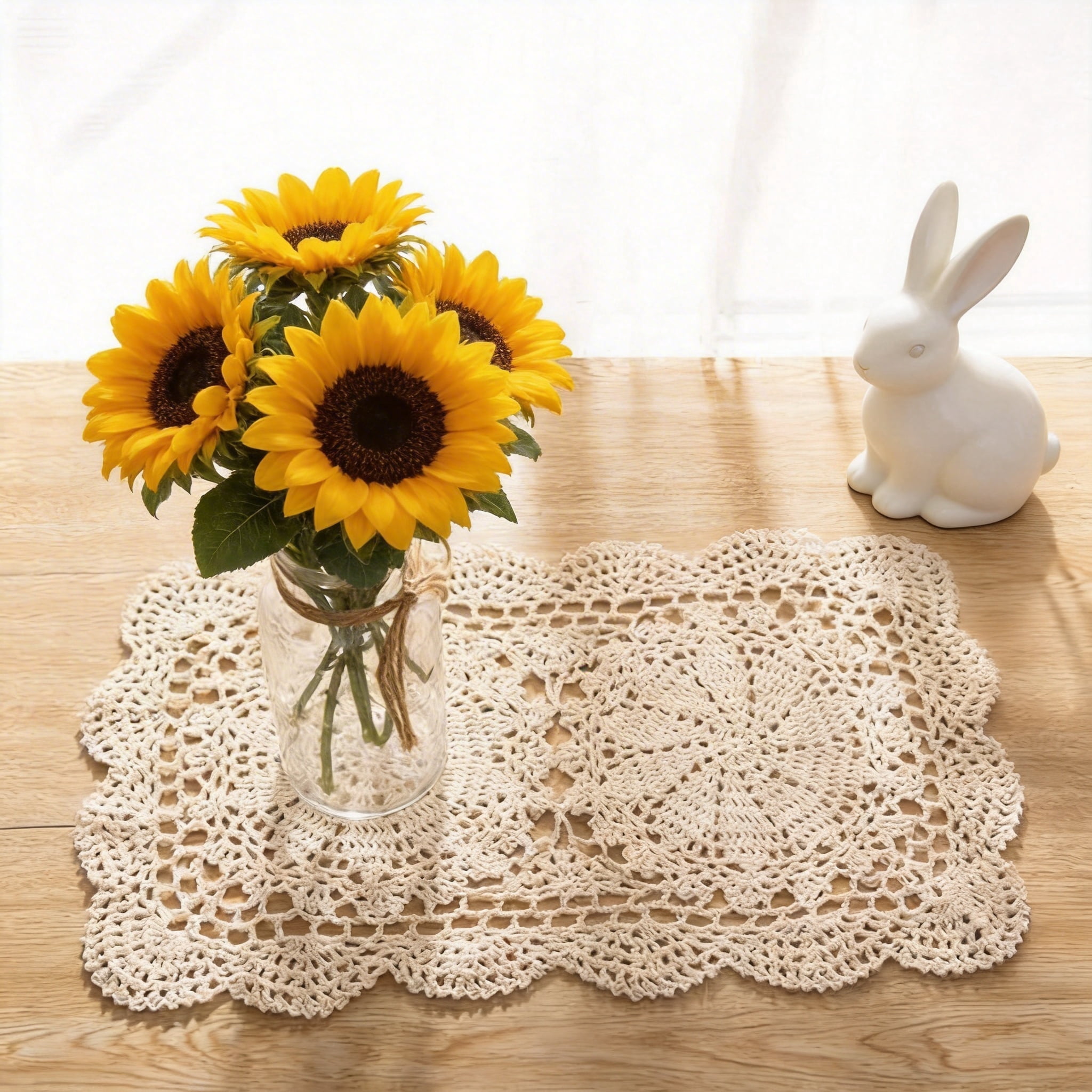 2-Pack Handmade Rectangle Lace Doilies, Boho Crochet Cotton Placemats ...
