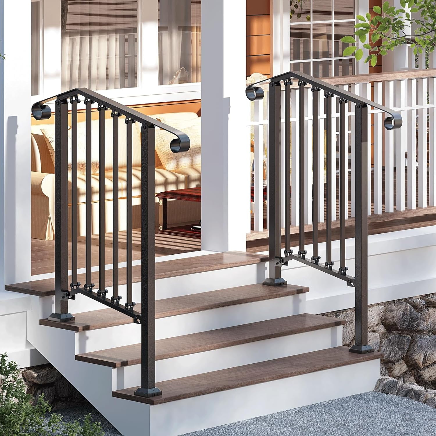 2 Pack Handrails for Outdoor Steps, Fit 2 or 3 Steps Outdoor Stair ...
