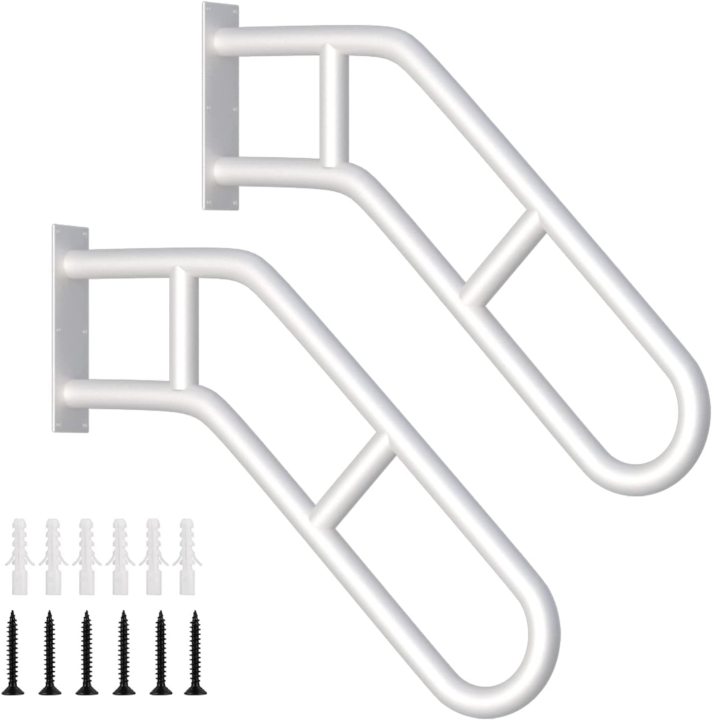 2 Pack Handrails for Outdoor Steps, Upgraded 27" Bent White Stair ...