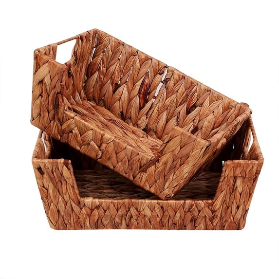 2 Pack Handwoven Wicker Storage Baskets with Built-in Handles, Multi ...