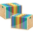 2 Pack Hanging File Organizer, Clear Acrylic File Box Organizer, Bamboo ...