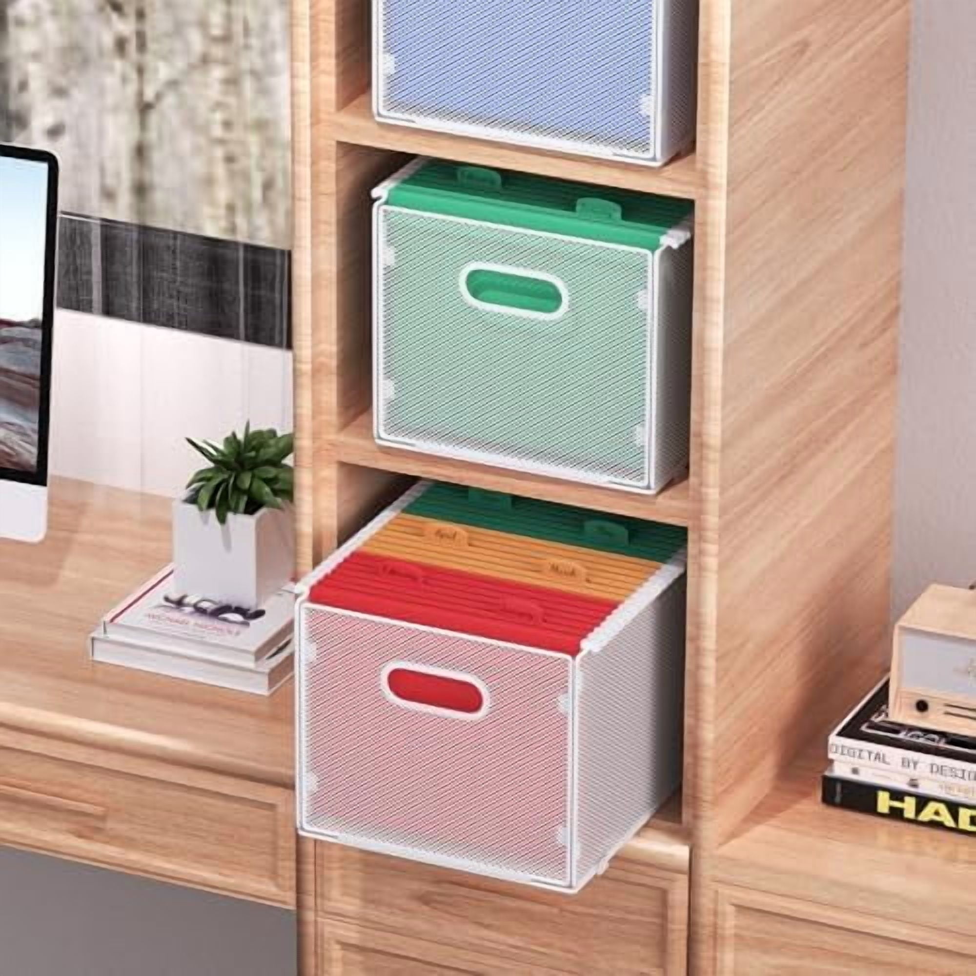 2 Pack Hanging File Organizer, Mesh File Folder Box Filing Box Cabinet ...