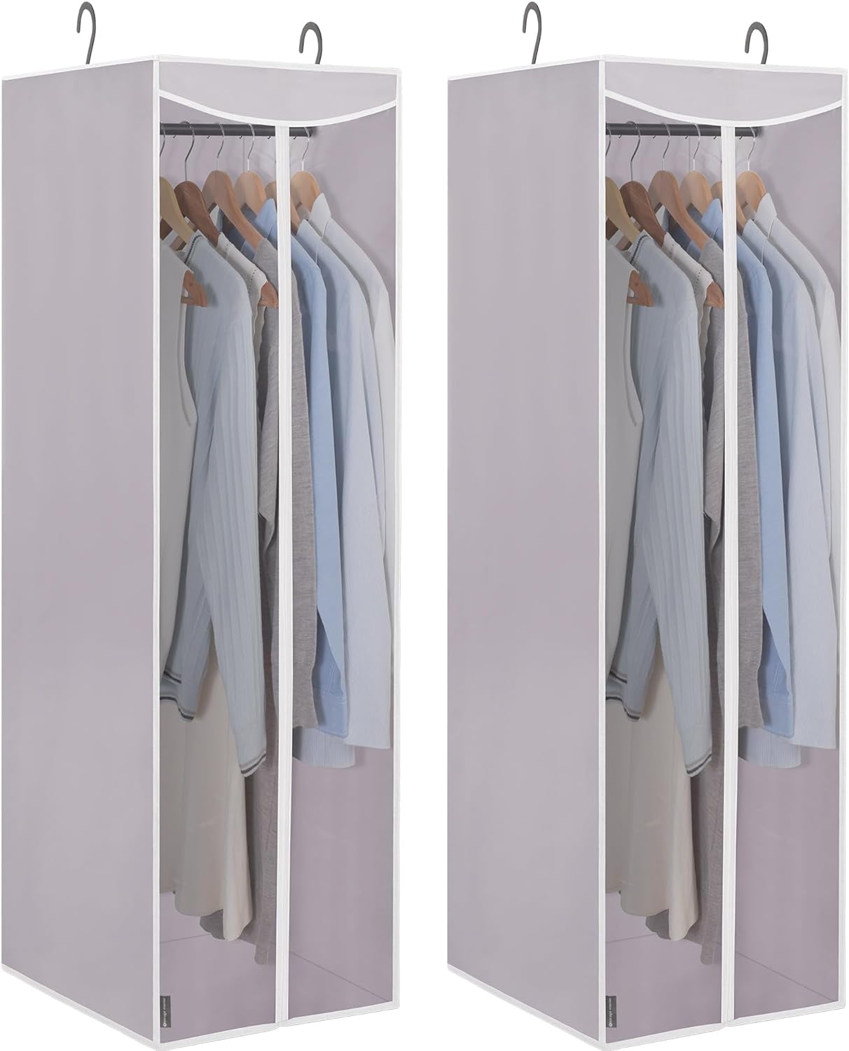 2-Pack Hanging Garment Bag Zipper Cover with Sealed Clear Window, Long ...