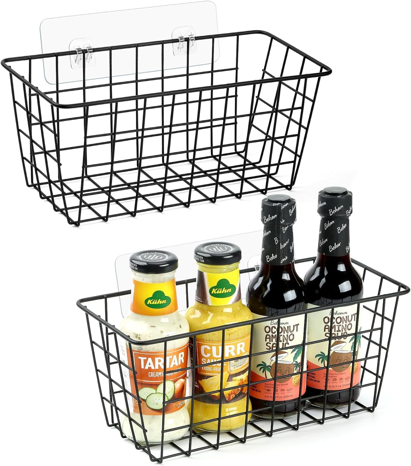 2 Pack Hanging Kitchen Baskets, Adhesive Wire Wall Storage Basket, No ...