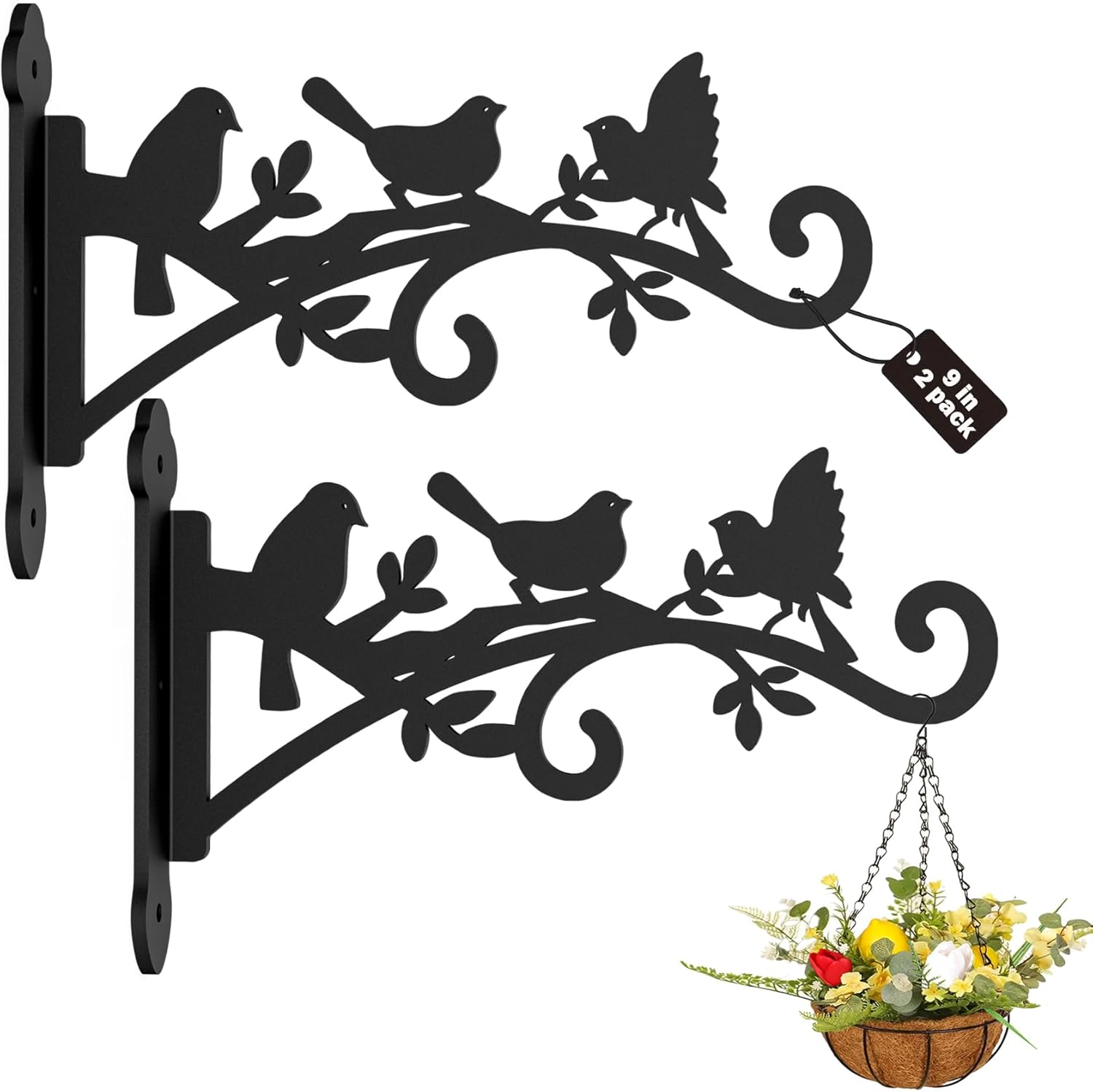 2 Pack Hanging Plant Hanger Outdoor 9-in Basket Wall Hooks - Heavy Duty ...